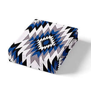 Kids Southwest Native American Design Fitted Sheet Queen Size Blue Grey Geometric Bed Sheet Set for Boys Girls Teens Bedroom Decor Tribal Bedding Set Set Women Men Bed Cover with 2 Pillow Case