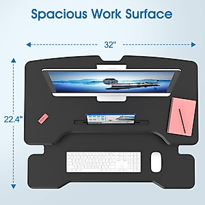 JYLH JOYSEEKER Standing Desk Converter 32 inch, Height Adjustable Sit Stand Desk Riser, Quick Sit to Stand Tabletop Dual Monitor Riser Workstation for Home Office with Keyboard Tray, Black