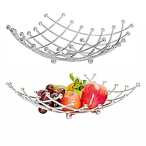 Fruit Basket Living Room Desktop Metal Fruit Bowl Creative Fashion Storage Basket for Bread, Fruits, Vegetable, Snacks, Households Items Storage for Living Room, Kitchen, Countertop, Pantry (silver)