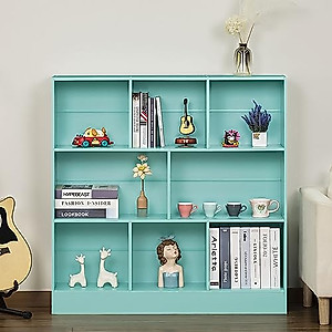 LEYAOYAO 8 Cube Bookshelf with Base,3 Tier Modern Mint-Green Kids Bookcase,Standing Wide Bookshelves Storage Organizer Toy Shelf,Wood Display Children's Book Shelves for Bedroom,Living Room,Nursery