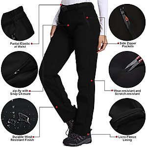 Women's Hiking Waterproof Pants Outdoor Windproof Fleece lined Soft Shell Insulated Winter Pants Fishing Safari Travel, Black 6