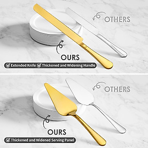 SANEXC Cake Cutting Set for Wedding - Extended Cake Knife And Server Set Thickened Stainless Steel Cake Cutter and Pie Spatula Great for Birthday Anniversary Christmas Gift Gold 2 Pcs