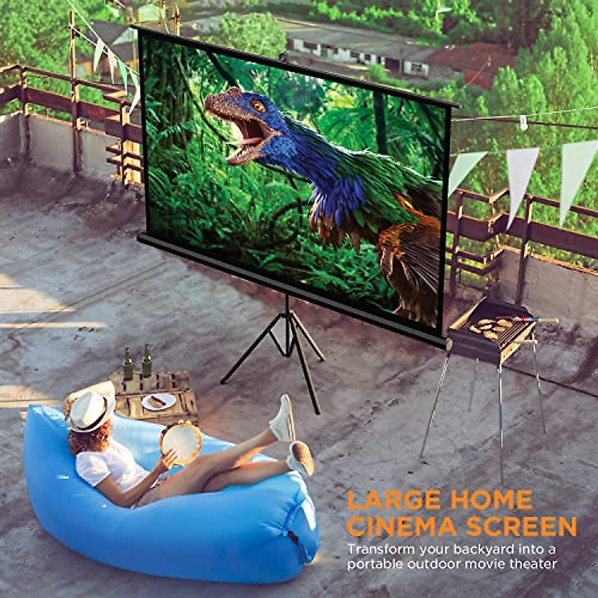 Projector Screen with Stand, 100 Inch Portable Movie Projector Screen and Stand for Outdoor/Indoor Use, 4K HD 16:9, Wrinkle-Free PVC, Easy 3-Step Setup, 1.1 Gain, 160° Viewing Angle, Quick Clean