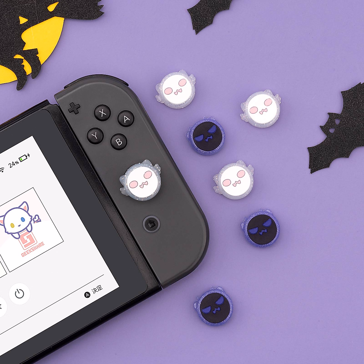 GeekShare 4PCS Cute Ghost Halloween Thumb Grip Caps,Soft Silicone Joystick Cover Compatible with Nintendo Switch/OLED/Switch Lite