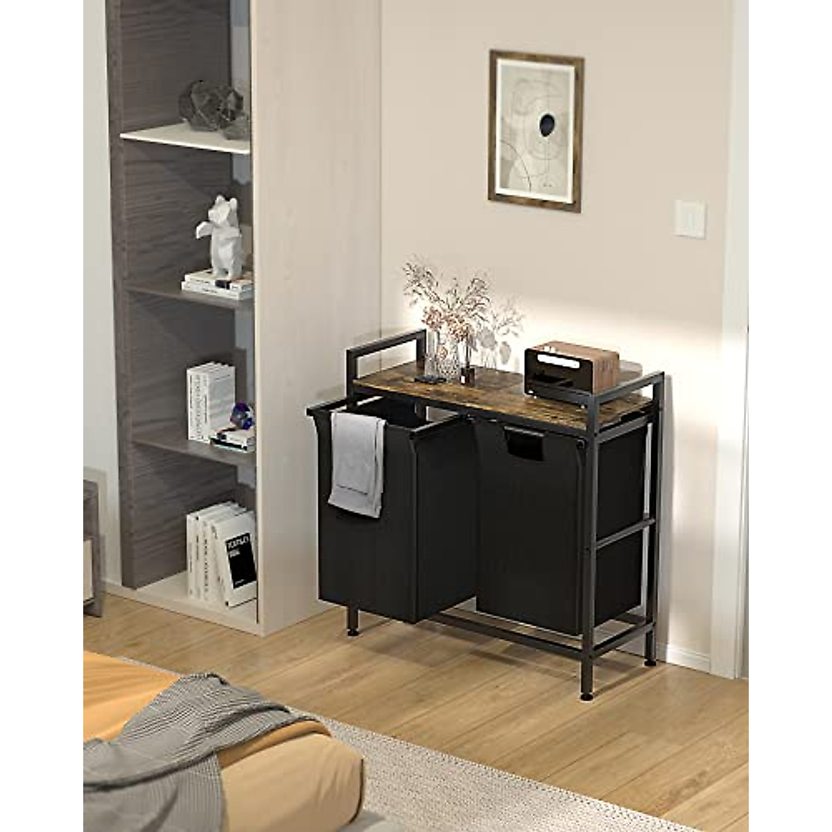 Egepon Laundry Basket, 2 * 11 Gal /42L Divided Laundry Hamper with Removable Liner Bag, Large Capacity Metal Frame Made Laundry Sorter Laundry Room Organization