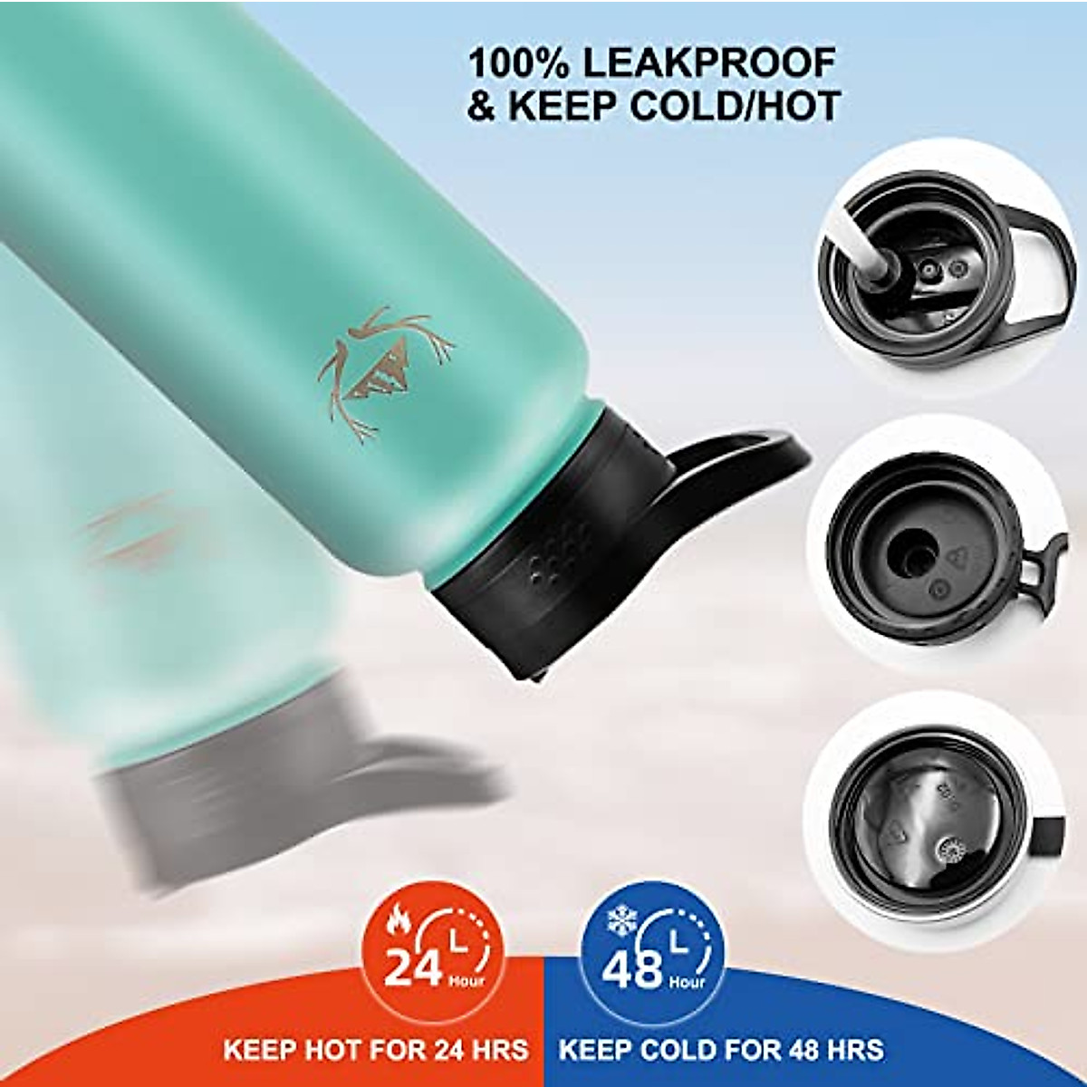 NATURE PIONEOR Insulated Water Bottles with Straw - 24/32/40 oz Stainless Steel Vacuum Water Bottle with Holder/Carrier/Sleeve - Reusable 18/8 Food Grade Thermos Water Jug