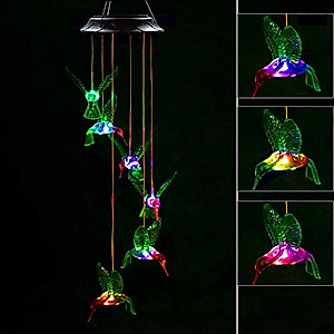Solar Hummingbird Wind Chimes, Color Changing Solar Wind Chime Outdoor Waterproof Hummingbird LED Solar Lights, for Home/Yard/Night/Garden