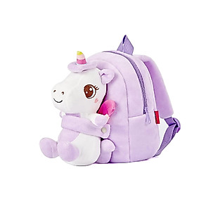 NICE CHOICE Toddler Unicorn Plush Backpack with Toys Dolls for Boys and Girls for Preschool Kindergarten Birthday Gifts (Purple Unicorn)