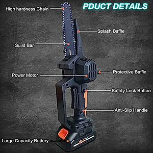 XTIMES Mini Chainsaw, 6 Inch Power Chain Saws with 2 Rechargeable Battery, Electric Chainsaw Cordless Portable Handheld Chainsaw for Garden Tree Trimming Wood Cutting