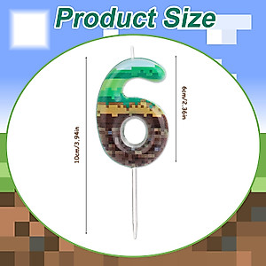 Pixel Birthday Cake Candle, Green Pixel Birthday Candle Pixel Cake Candle Number Candles Pixel Print Number Cake Toppers for Birthday Wedding Anniversary Pixel Themed Parties (6)