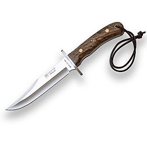 Joker Bowie CN96 Hunting Knife. Knife with Walnut Wood Handle and Full Tang Stainless Steel Mova Blade of 5.7 inches. Includes brown leather sheath