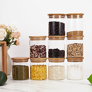 9pcs Glass Jars with Airtight Bamboo Lids,17 oz 500ml Wide Mouth Clear Glass Food Storage Containers,Glass Kitchen Canisters with Labels for Coffee Bean,Candy,Tea,Spices,Nuts and More Dry Goods