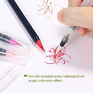 Real Brush Pens Set - 24 Colors Pack Flexible Brush Tip w/ Bonus Color Blender & Drawing Pad - Instant Coloring Drawing Painting Calligraphy Writing Sfumato Ombre - Writes Great On Regular Papers