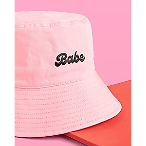 xo, Fetti Bachelorette Party Decorations Pink Babe Bucket Hat | Bridesmaid Gift, Pastel Pink and Black Embroidered, Cotton, Group Gift