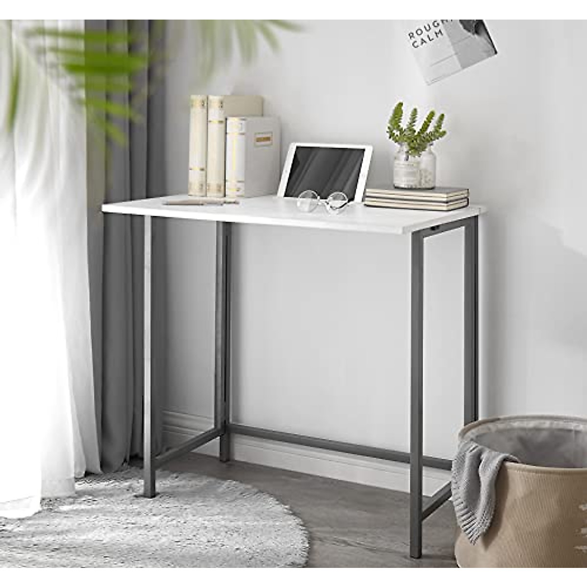 Urban Lifestyle No Tools Assembly Folding Desk with Tablet Slot, White