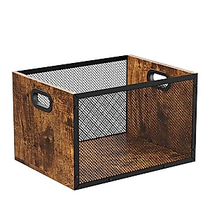 Dunatou Album Storage Box - Rustic Brown Wooden Record Crate Organizer with Handle