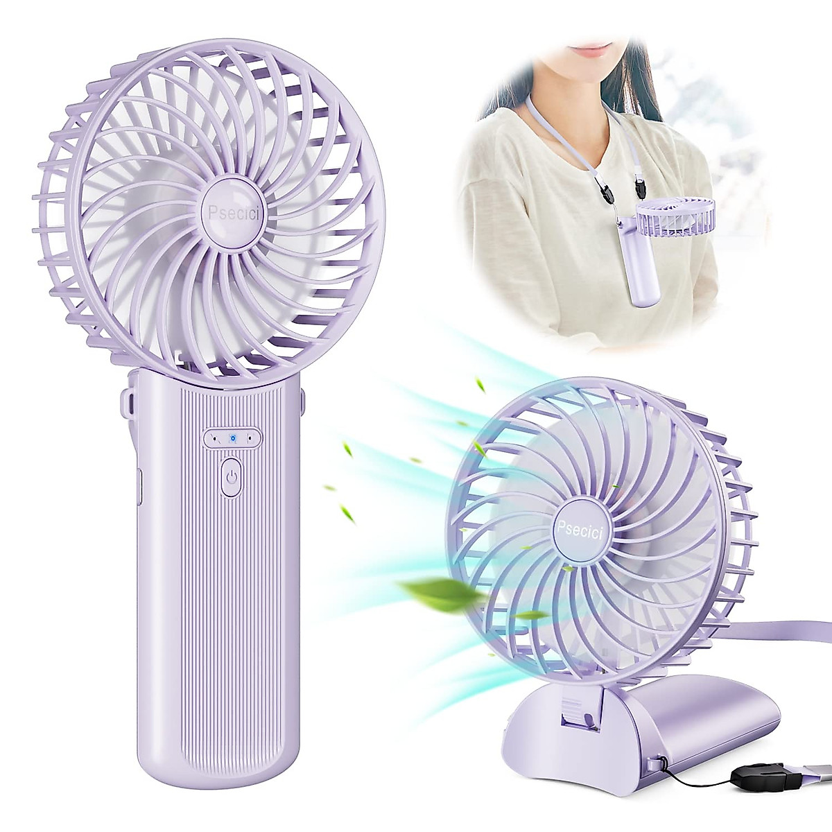 Psecici Handheld Fan, Mini Portable Fan with lanyard，4 Speeds Level Personal Fan, 180 Degree Foldable Desk Fan for Travel Outdoor Office Household