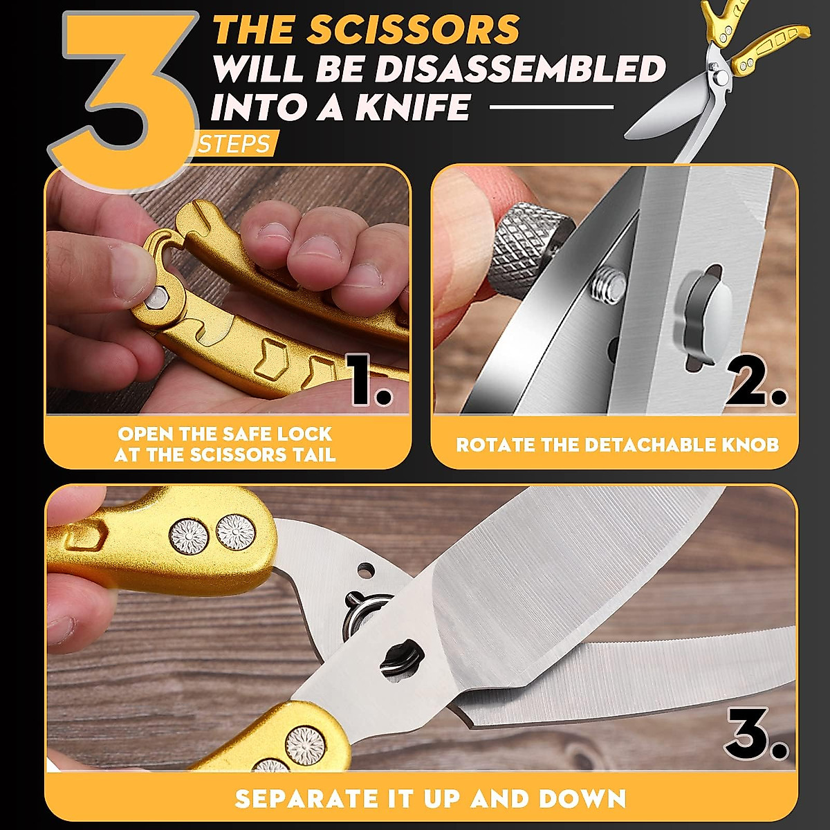 Poultry Shears, Germany Detachable Heavy Duty Kitchen Scissors, Golden Kitchen Shears With Knife Bottle Opener Gift Box, Multipurpose Kitchen Shears For Cooking Chicken Meat Turkey Thanksgiving