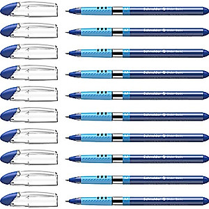 Schneider Slider Basic M (Medium) Ballpoint Pen, 1.0 mm, Transparent Barrel, Blue Ink, Box of 10 Pens (151103)
