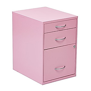 OSP Home Furnishings HPB Heavy Duty 3-Drawer Metal File Cabinet for Standard Files and Office Supplies, Pink Finish