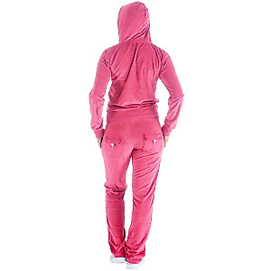 Velour Sweatsuits for Women 2 Piece Zip Up Hoodies Tracksuits Solid Comfy Lounge Wear Causal Sportwear Joggers Outfits Pink Large