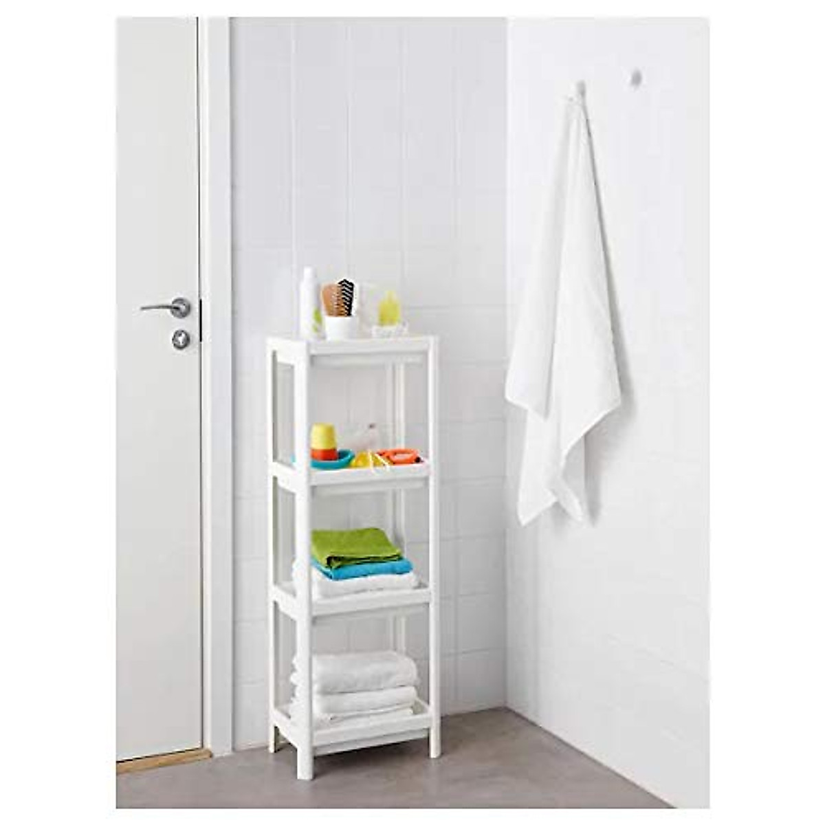 Ikea VESKEN Shelf Unit with TSS Cotton Balls (White, 36x23x100 cm)