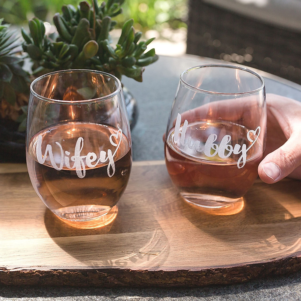 Hubby and Wifey Wine Glasses - Mr and Mrs Wedding Gifts - Engagement Anniversary Gift Couple 20oz