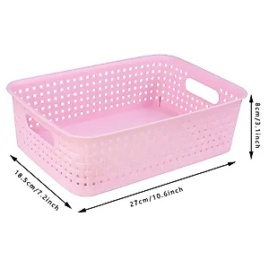 Plastic Storage Baskets, Small Pantry Baskets for Organizing, Woven Basket Organizer Basket Bins for Shelves, Organizer and Storage for Bathroom, Bedrooms, Kitchens (Pink 6pcs)
