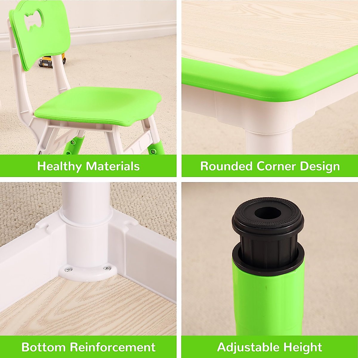 GarveeHome Kids Table and 4 Chairs Set, Toddler Height Adjustable Desk with Graffiti Desktop, Non-Slip Legs, Max 300lbs,Arts & Crafts Table，Children Multi-Activity Table for Classrooms,Home,Daycares