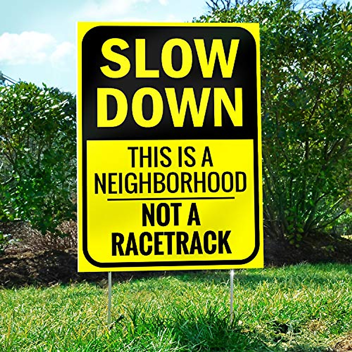Bigtime 2 X Slow Down Sign 16" x 12" - Double-Sided Kids At Play Signs with Metal H-Stake for Neighborhoods - Durable & Funny Slow Man Sign for Ensuring Child Safety - Thoughtful Gift Idea