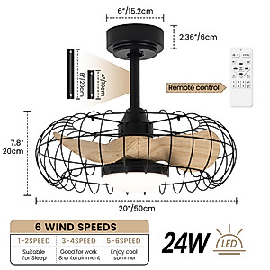 Nogcew Ceiling Fan With Lights and Remote, 20" Caged Ceiling Fans with Light,3-color Temperature,2 Rods, Reversible,Dimmable,Low Profile Ceiling Fan for Dining Room,Bedroom,Living Room