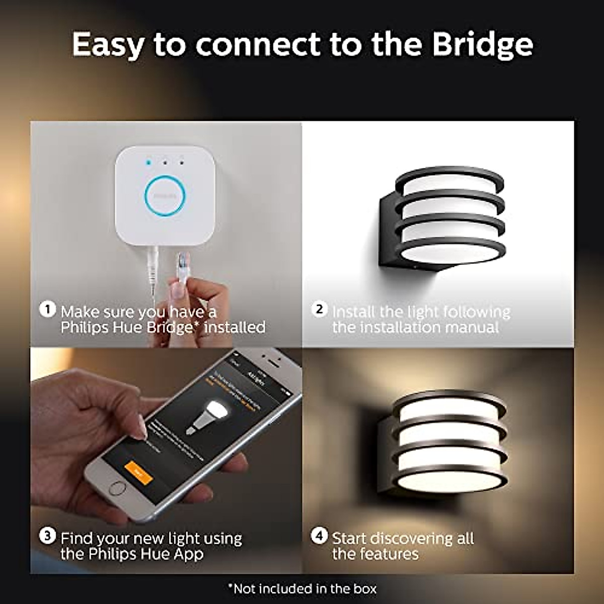 Philips Hue Lucca White Outdoor Wall Light, Works with Amazon Alexa, Apple HomeKit & Google Assistant (Hue Hub Required)