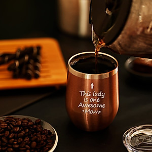 This Lady Is One Awesome Mom Wine Tumbler Awesome Mom Tumbler Birthday Mothers Day Christmas Gifts for Mom from Daughter Son Mom Wine Tumbler Mom Gifts 12 Ounce with Lid Straw and Gift Box Rose Gold
