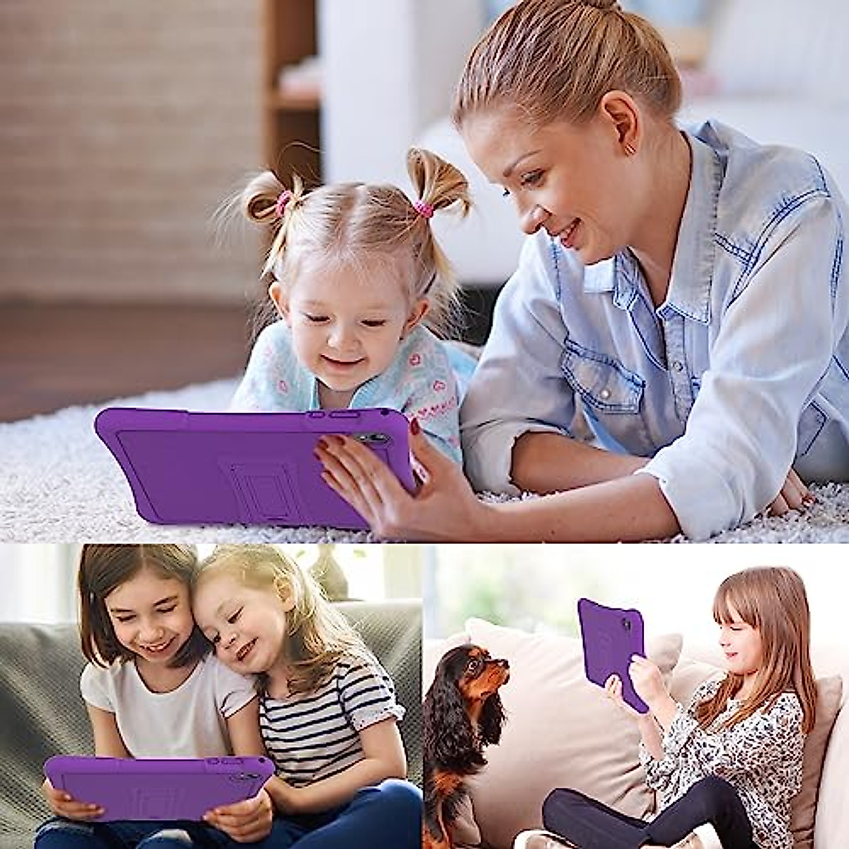 Kids Tablet 10 inch Android 12, Tablet PC with 32GB Storage, Parental Control, Educational, 10.1'' IPS HD Display, Dual Camera, 6000mAh, WiFi, with Silicone Kid-Proof Case, Gift for Girls (Purple)