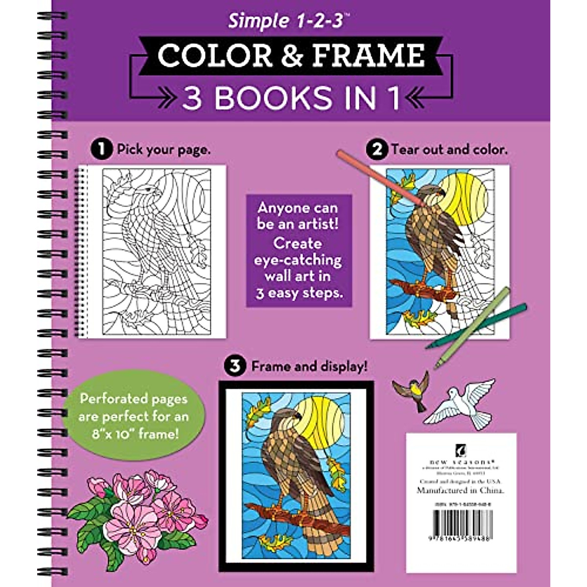 Color & Frame - 3 Books In 1 - Birds, Landscapes, Gardens (Adult Coloring Book - 79 Images to Color)