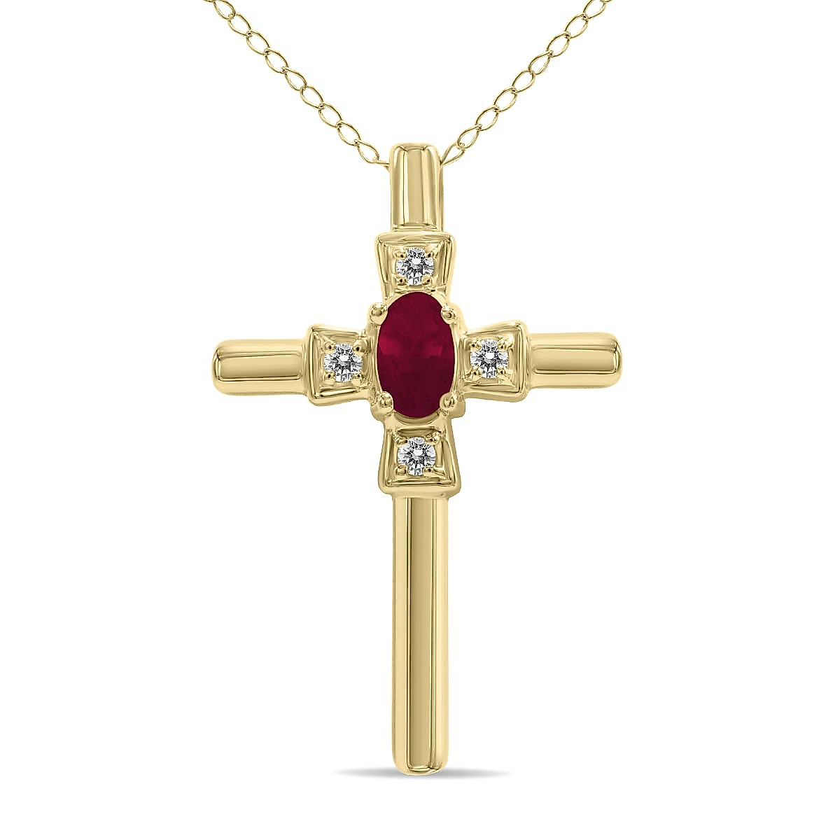 SZUL Ruby and Diamond Cross Pendant 10K Yellow Gold