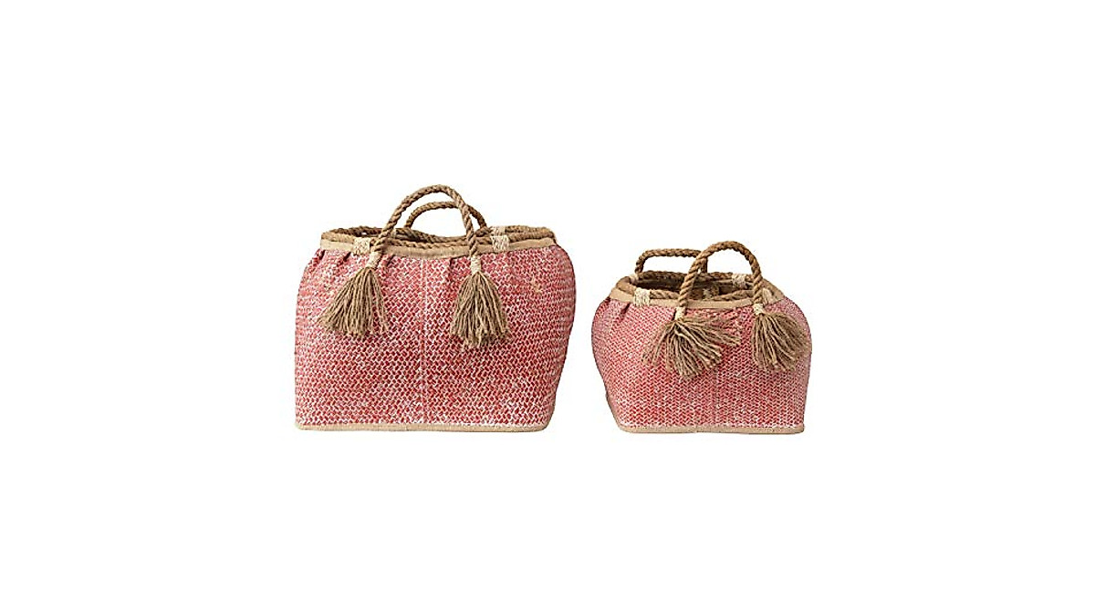 Hand-Woven Coral Seagrass Baskets - Set of 2 Storage & Decor