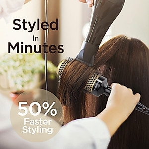 AM 8:00 Round Brush for Blow Out – Ceramic Ion Thermal Barrel & Antistatic Bristles, Salon Blowout Hair Styling for Wet or Dry Hair (Includes 4 Hair Clips)