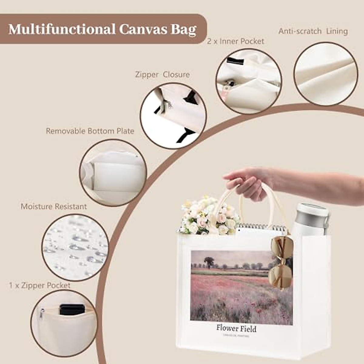 Adoryoung Monogram Personalized Initial Tote Bags for Women, Personalized Initial Monogram Canvas Tote Bag, Bride Shower Tote Gift Wifey Bag for Wedding Day Oil Painting Beach Bag with Zipper Pocket