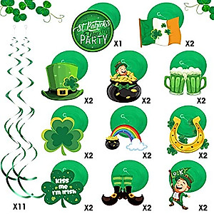 30 Pieces St. Patrick's Day Decorations, Green Lucky Irish Shamrock Clover Leprechaun Horseshoe Sign Foil Hanging Swirls Ceiling Decor for Saint Patrick Party Lucky Day Home Party Favors Supplies