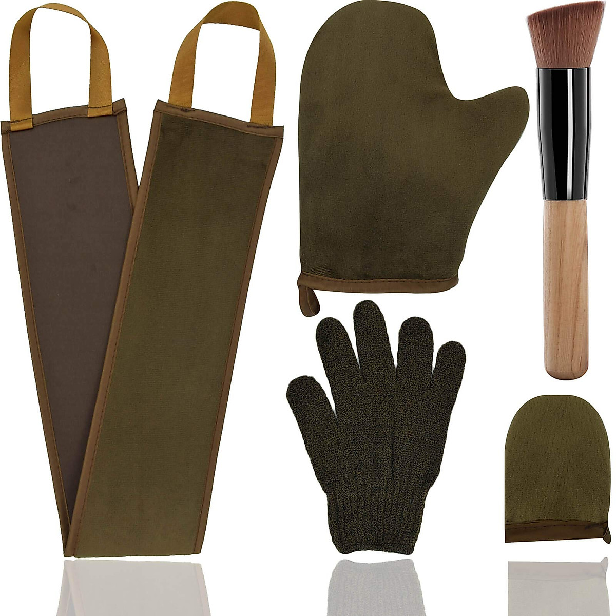 5 Piece Self Tanning Mitt Applicator Set with Self Tan Glove Tanning Back Lotion Applicator Tanning Brush Tan Face Mitt Exfoliating Glove, for Self Sunless Tanning Tan (bronze)