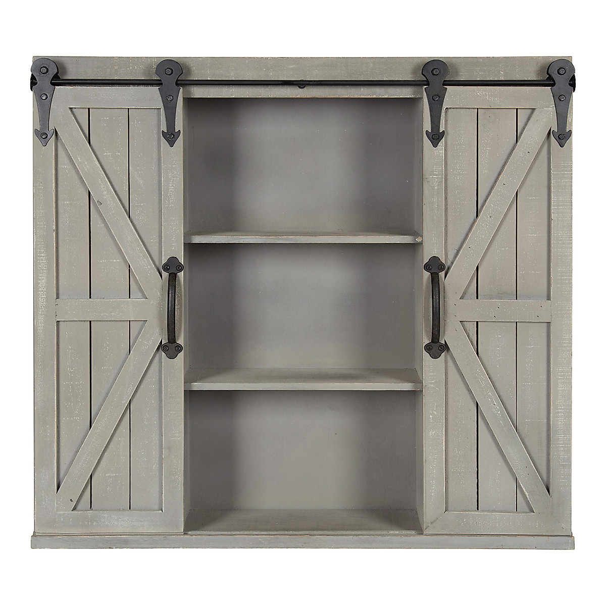 Kate and Laurel Cates Decorative Wood Wall Storage Cabinet with Two Sliding Barn Doors, Rustic Gray