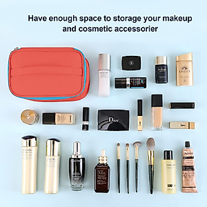 Makeup Bag Portable Travel Cosmetic Bag for Women, Beauty Zipper Makeup Organizer PU Leather Washable Waterproof (Red)