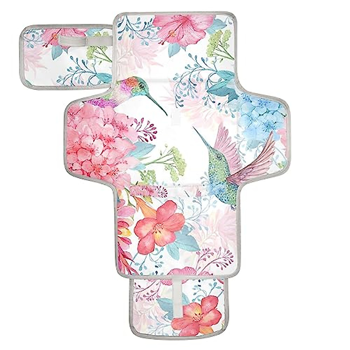 Flowers Birds Portable Baby Changing Pad Travel Diaper Changing Pad Foldable Waterproof Changing Station with Built-in Pillow for Baby Gifts Newborn