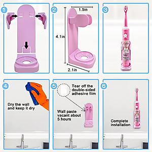 OJV 8620 Musical Electric Toothbrushes for Kids Children, 3 Modes 2 Min Timer, 6 Bristles Rechargeable Power Smart Sonic Music Play Song Toothbrush for Girls Age 3-14 with Wall Mounted Holder (Pink)