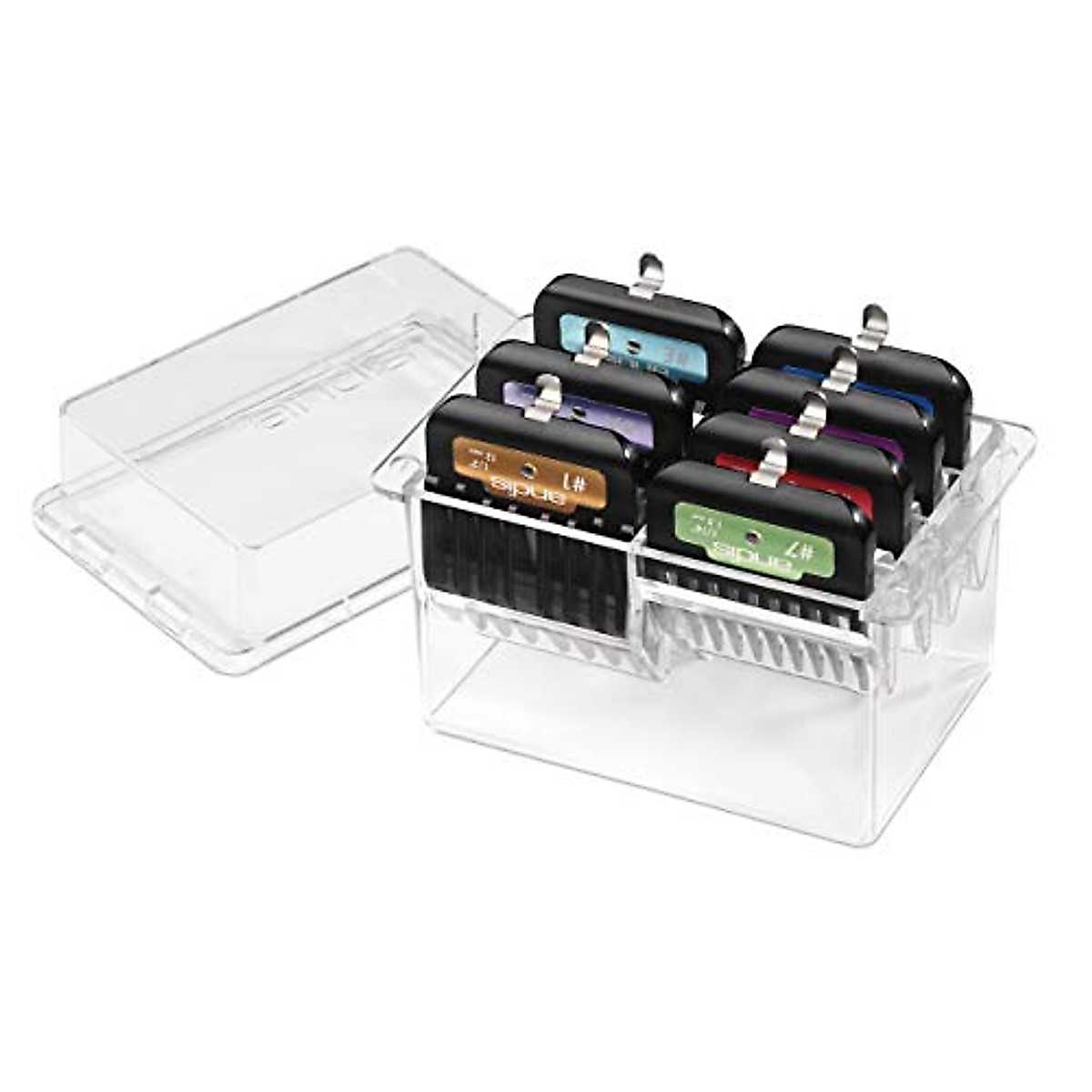 Andis 33655 Premium Clip Animal Comb Set – Built with Plastic, Includes 7 Color Coded Combs of Different Sizes, Metal Clip to Attach Comb - Fits Ultra Edge & Ceramic Edge Blades, Multicolor