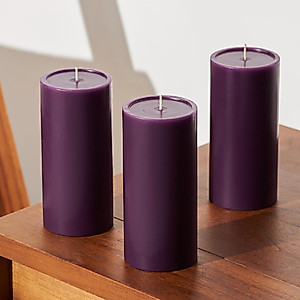 Simply Soson 3x6 inch Purple Pillar Candles Set of 3, Smooth Texture, Unscented Purple Candles, Dripless Candles, 3 inch Pillar Candles Ideal as Wedding, Parties, Spas, Dinner, Home Decoration, Church
