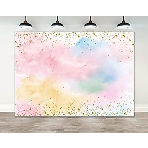 Ticuenicoa 7×5ft Colorful Cloud Pastel Backdrop Girls Watercolor Rainbow Sky Gold Dots Birthday Party Banner Gender Reveal Decorations Princess Kids Newborn Photoshoot Backdrops for Photography