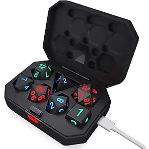 Shake to Light Up LED Dice,7 Pieces Glowing Dice Set with Charging Box,USB Port Charging,for Dungeons and Dragons RPG Table Games,Role Playing Table Games,RPG Polyhedral Dice Set