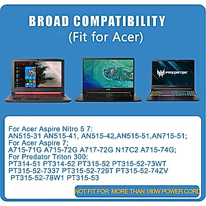 180W 19.5V 9.23A Charger for Acer Nitro 5 Gaming Laptop AN515-58 AN515-57 AN515-55 AN515-54:AN515-58-57Y8 AN515-58-525P AN515-57-79TD AN515-55-53E5 54-5812 Power Supply Adapter ADP-180TB ADP-180MB K